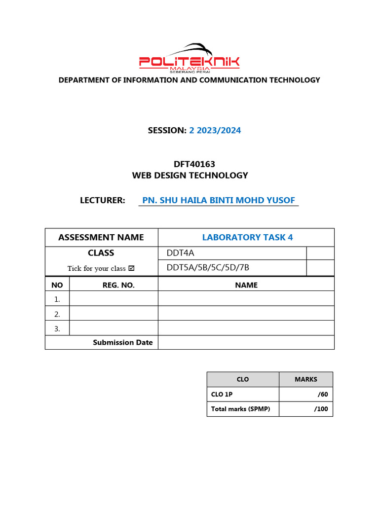 DFT40163 Sesi 2 2023 2024 Lab Task 4 | PDF | World Wide Web | Internet & Web