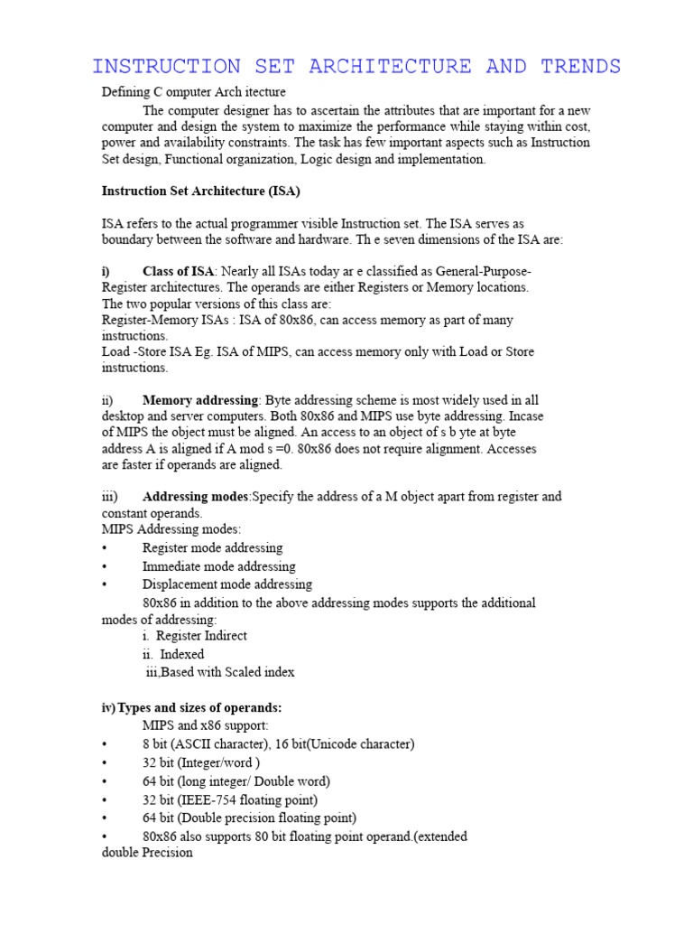 Instruction Set Architecture and Trends | PDF | Bit | Computer Architecture