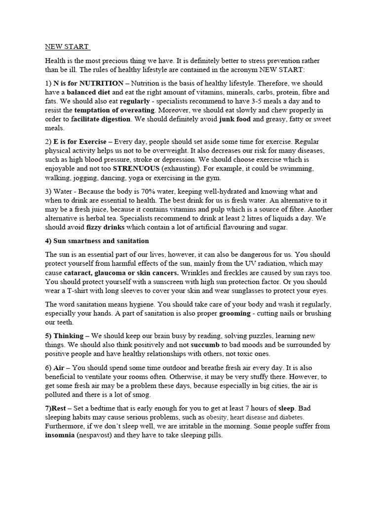 NEW START: Healthy Lifestyle Guide | PDF | Sleep | Hiv/Aids