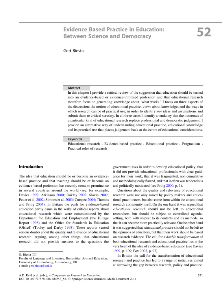 Evidence Based Practice in Education: Between Science and Democracy ...