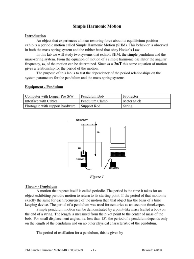 Simple Harmonic Motion Lab Guide | PDF | Pendulum | Oscillation