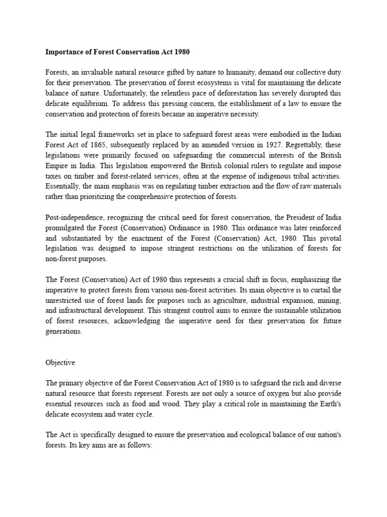 Importance of Forest Conservation Act | PDF | Conservation Biology ...