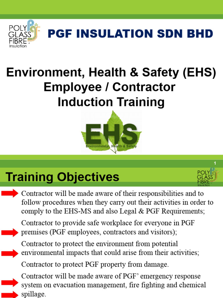 (Updated) PGF Contractor EHS Induction Training Material - 15.1.24 | PDF | Occupational Safety ...