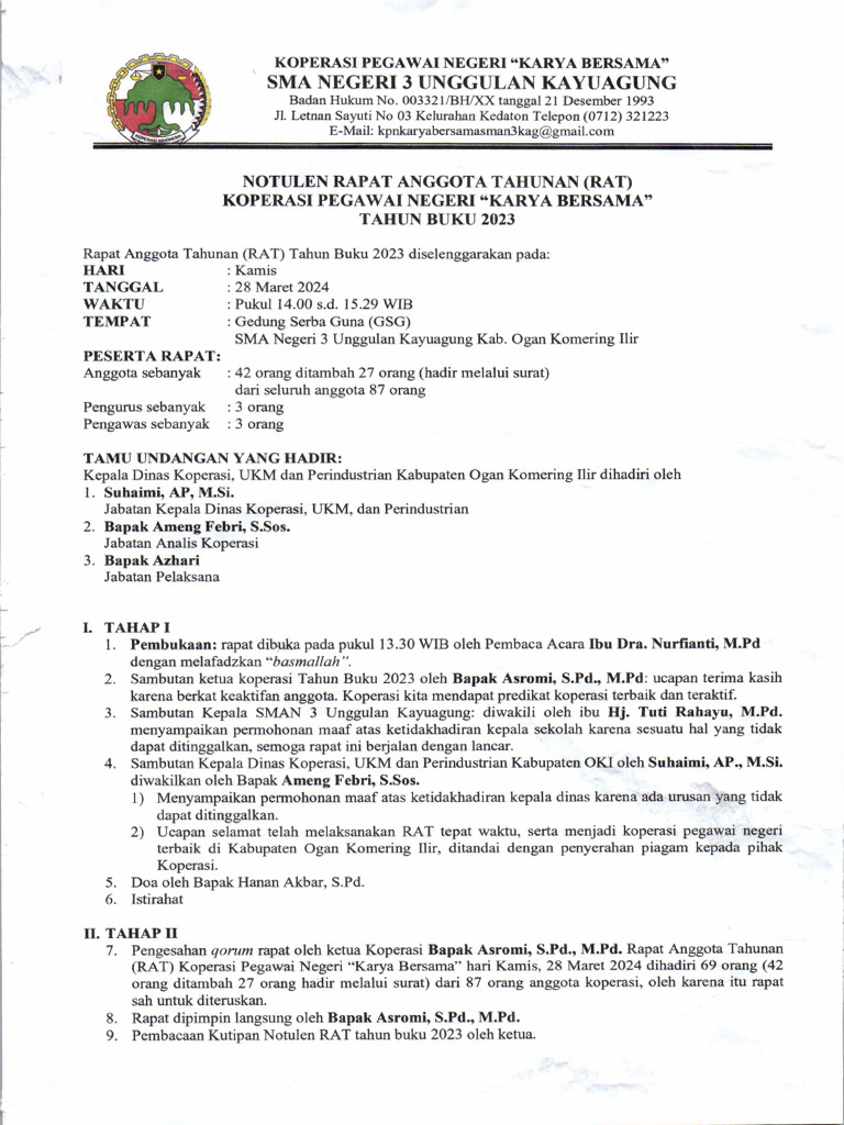 Notulen RAT 2023 KPN Karya Bersama | PDF