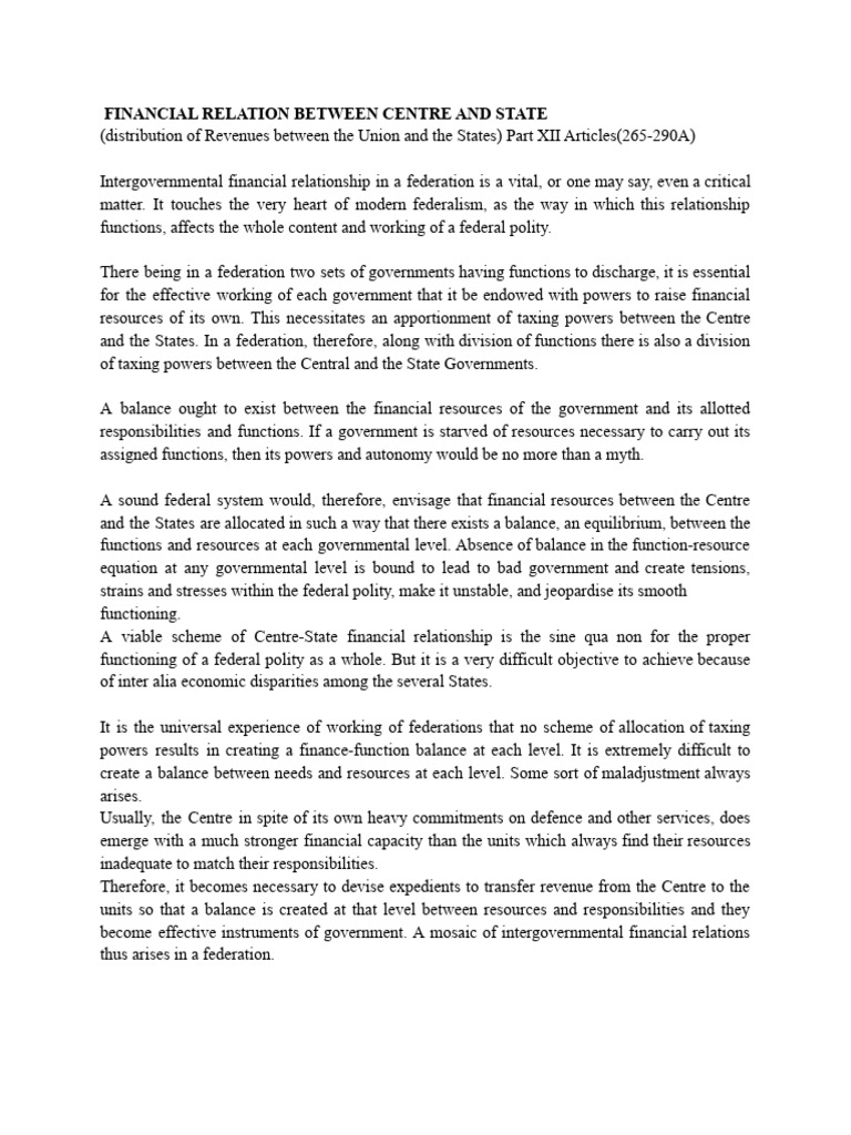 Centre-State Financial Relations in India | PDF | Taxes | Economies