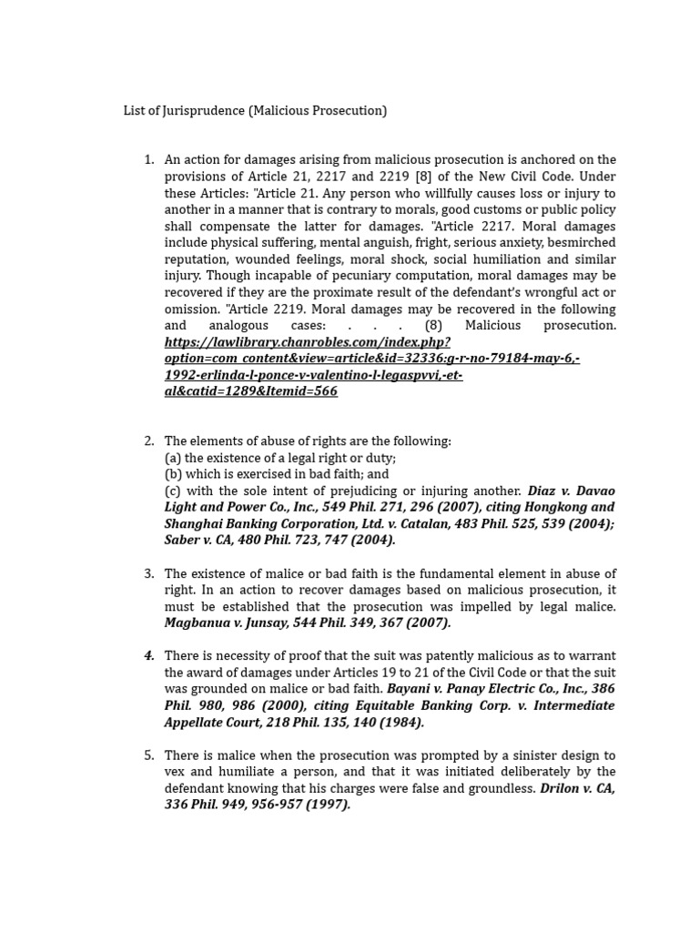 Malicious Prosecution Cases | PDF | Damages | Malicious Prosecution