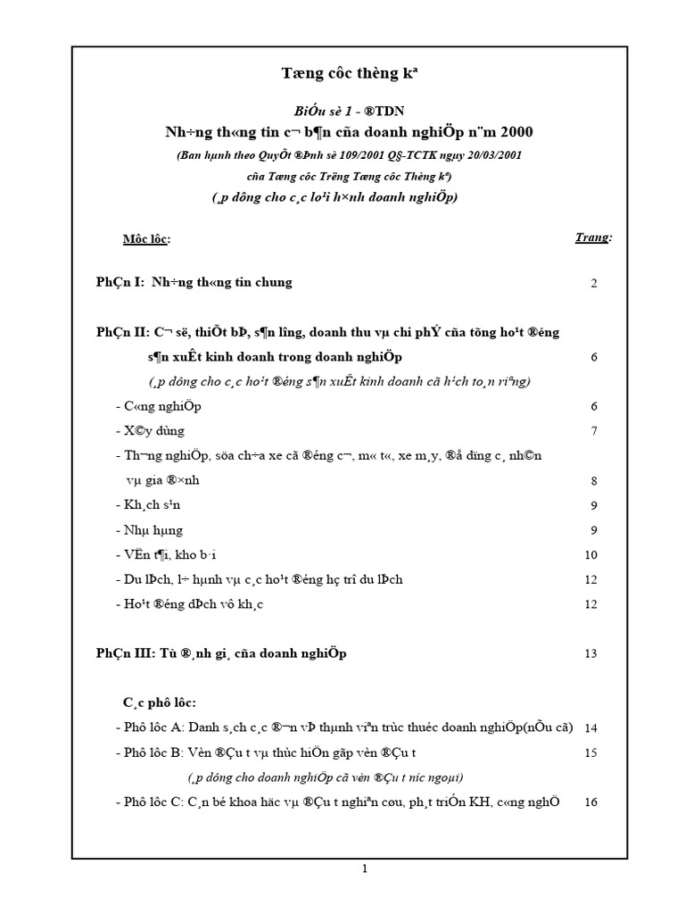 Giai Thich Bang Hoi Dieu Tra DN 2001 | PDF