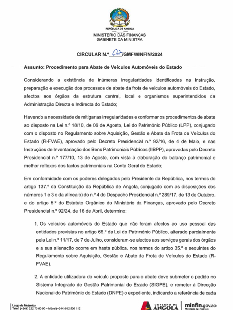 Circular N.º 02-24 - Procedimento para Abate de Veículos Automóveis Do ...
