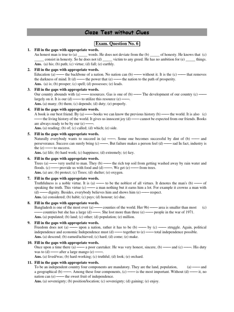 Cloze Test Without Clues-1 | PDF | Honey Bee