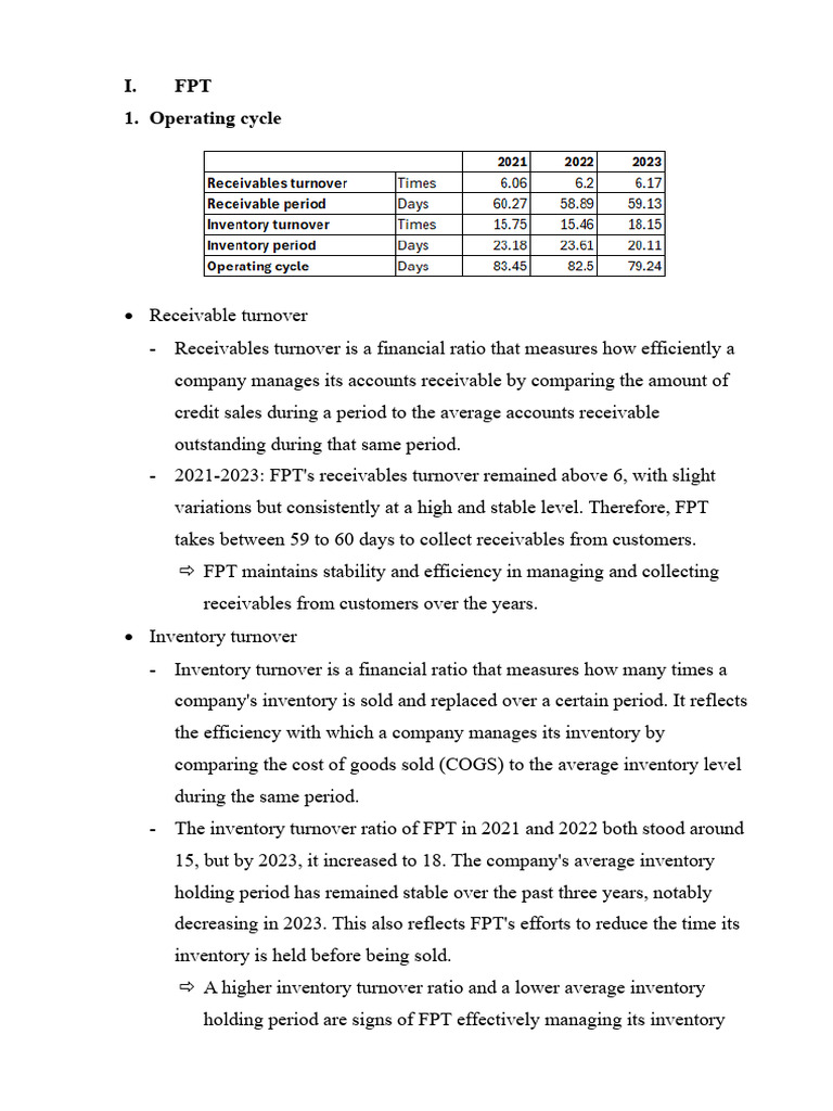 I. FPT 1. Operating Cycle | PDF | Inventory | Accounts Payable