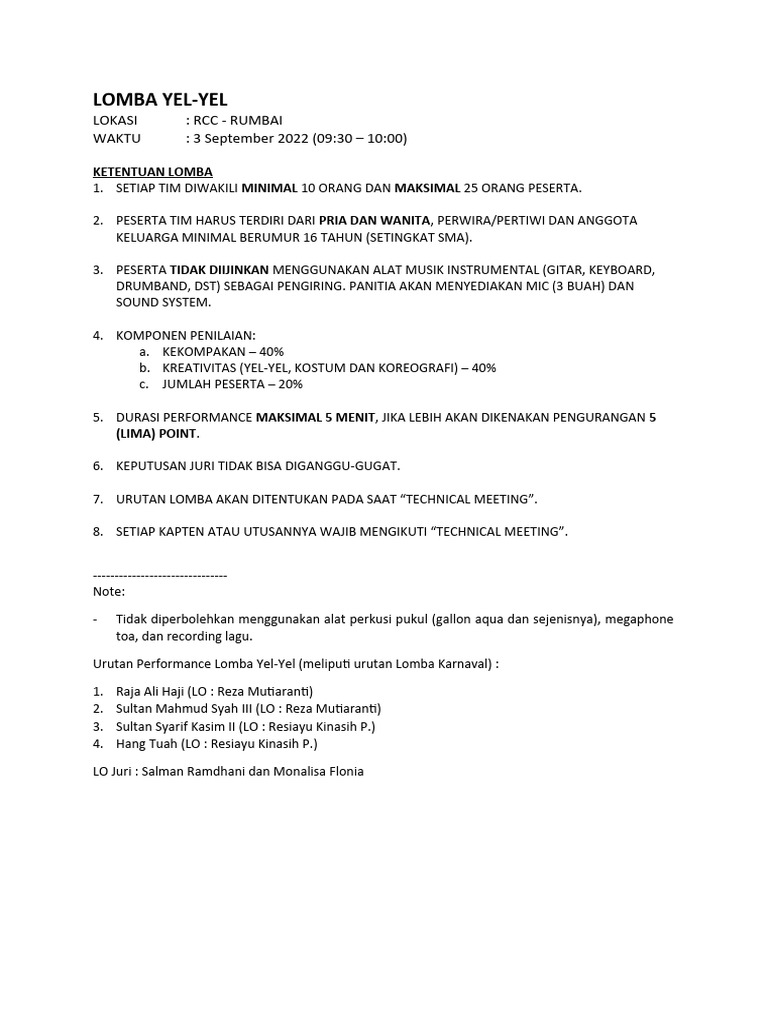 Peraturan Lomba Yel-Yel | PDF