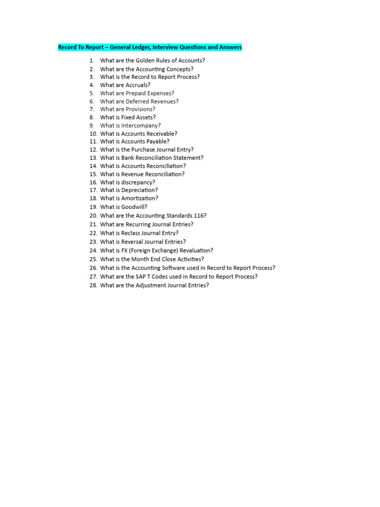 Record To Report Interview Questions and Answers | PDF | Debits And ...