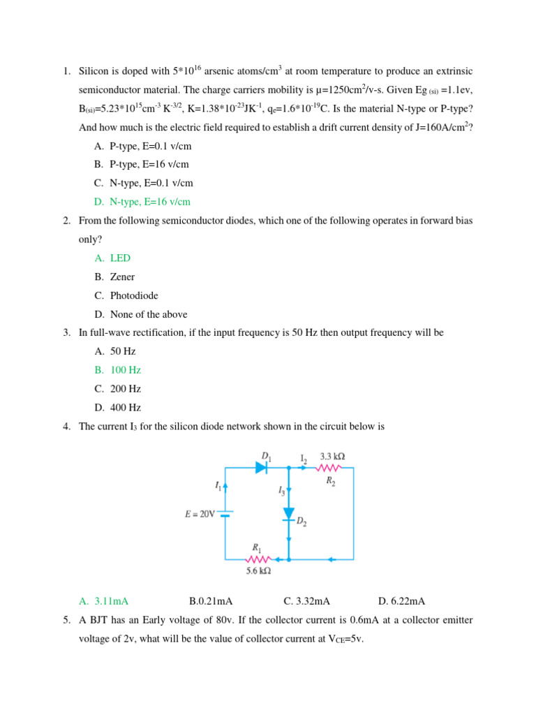 Electronics I Model Exam With Answer (Tesfu) | PDF | Bipolar Junction ...