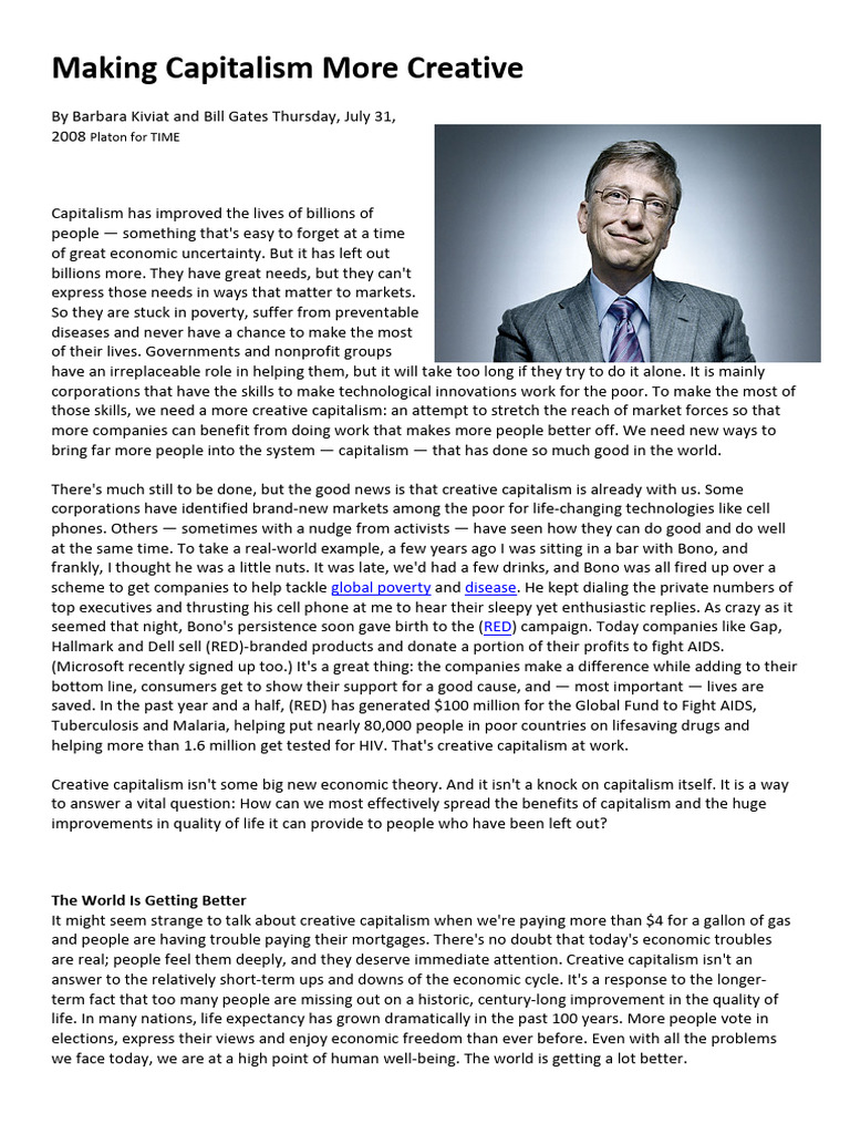 Art 1, Making Capitalism More Creative, Bill Gates | PDF | Poverty ...
