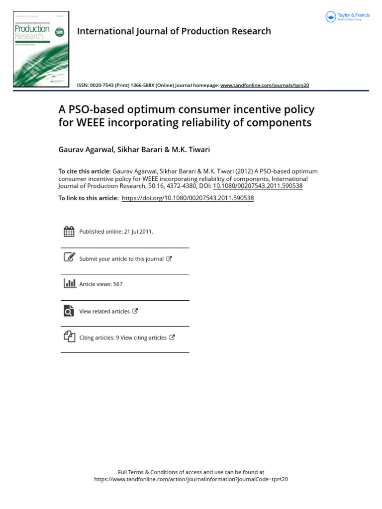 A PSO-based Optimum Consumer Incentive Policy For WEEE Incorporating Reliability of Components ...