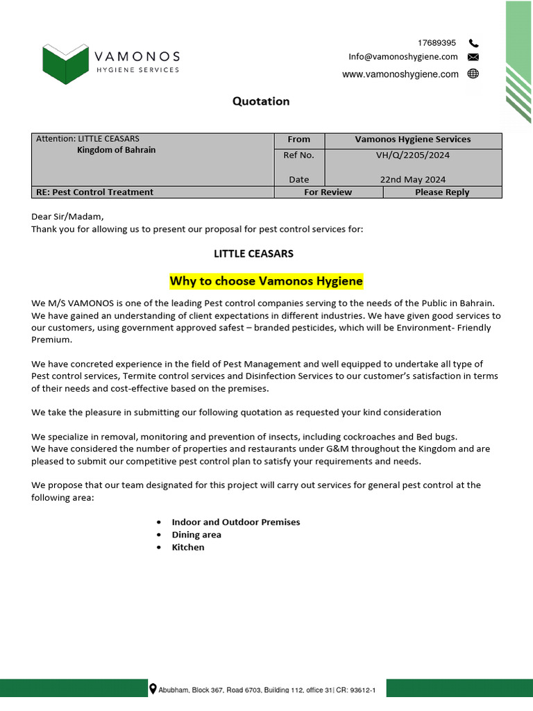 Little Ceasars - PC Quotation | PDF | Pest Control Little Ceasars - PC Quotation | PDF | Pest Control