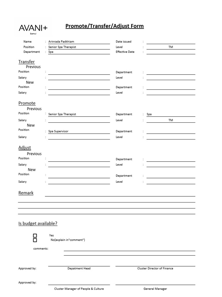 Promote Transfer Form | PDF