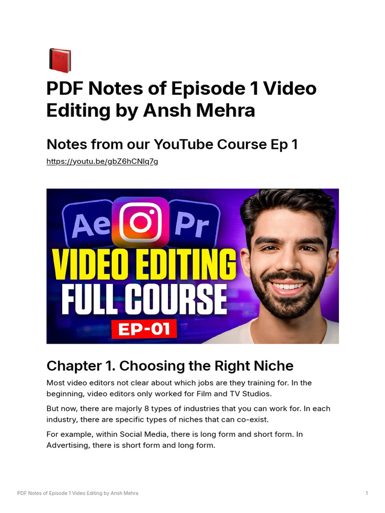 Episode 1: Video Editing Essentials | PDF | You Tube | Editing