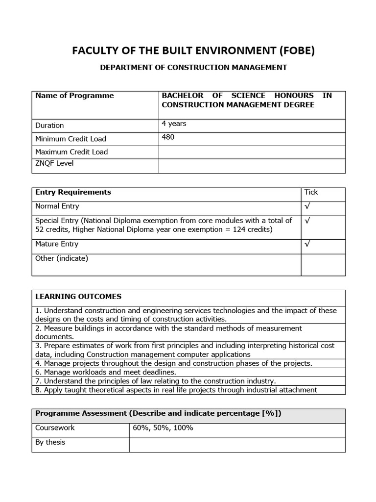 Construction Management Curriculum With Synopsis September 2022 | PDF ...
