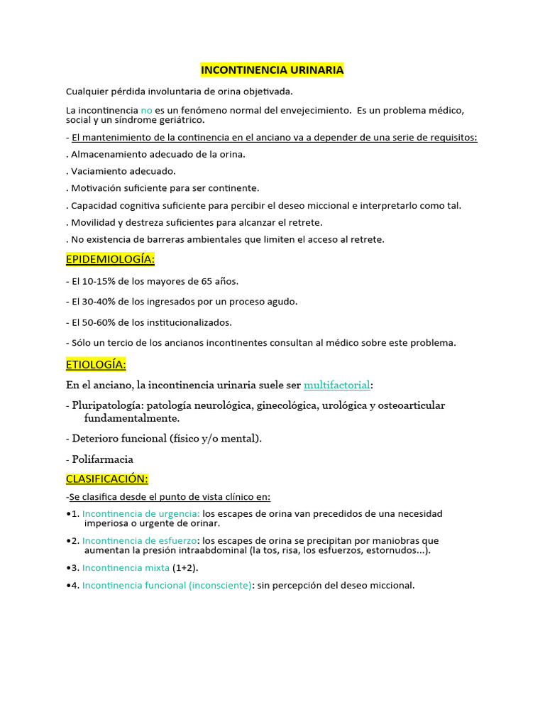 Incontinencia Urinaria en Ancianos: Causas y Tratamiento | PDF | Vejez ...