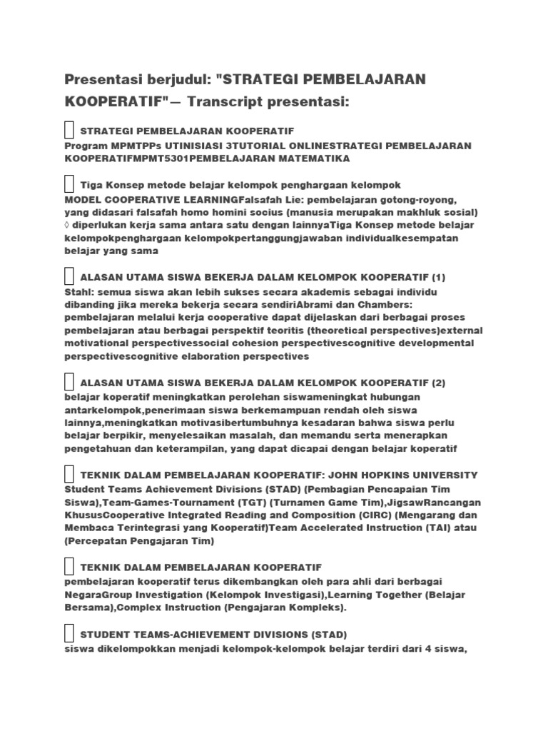 Strategi Pembelajaran Kooperatif Efektif | PDF