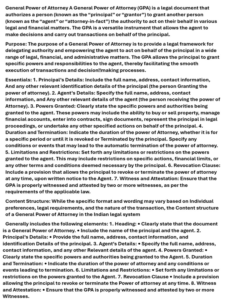 General Power of Attorney A General Power of Attorney | PDF | Power Of ...