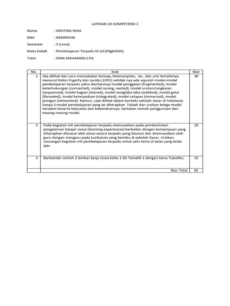 Latihan Uji Kompetensi 2 | PDF | Seni | Pengembangan Diri