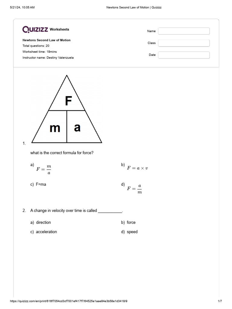Newtons Second Law of Motion | PDF | Force | Mass