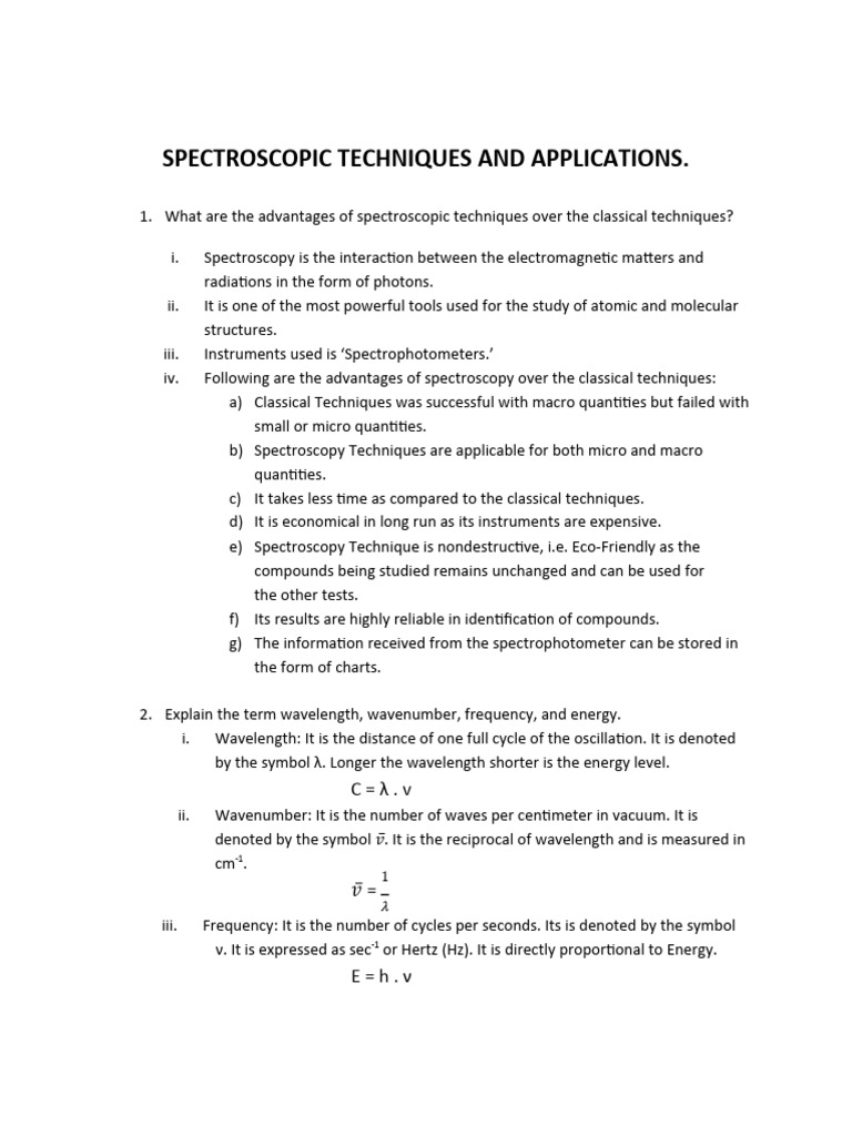 SPECTROSCOPIC TECHNIQUES AND APPLICATIONS - QB Solutions | PDF | Emission Spectrum | Spectroscopy