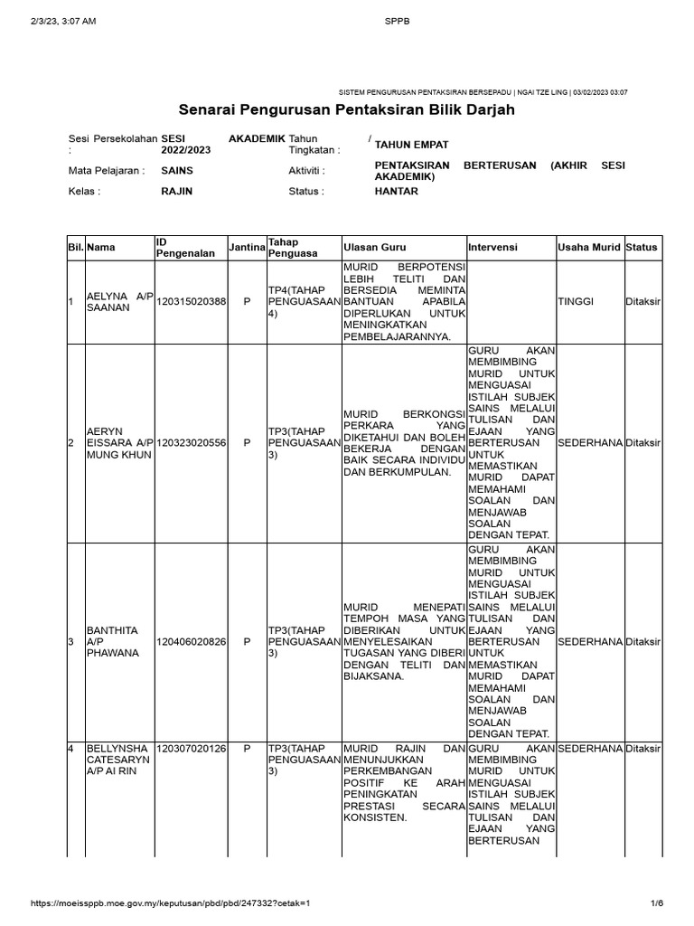 SPPB T4R Sains | PDF