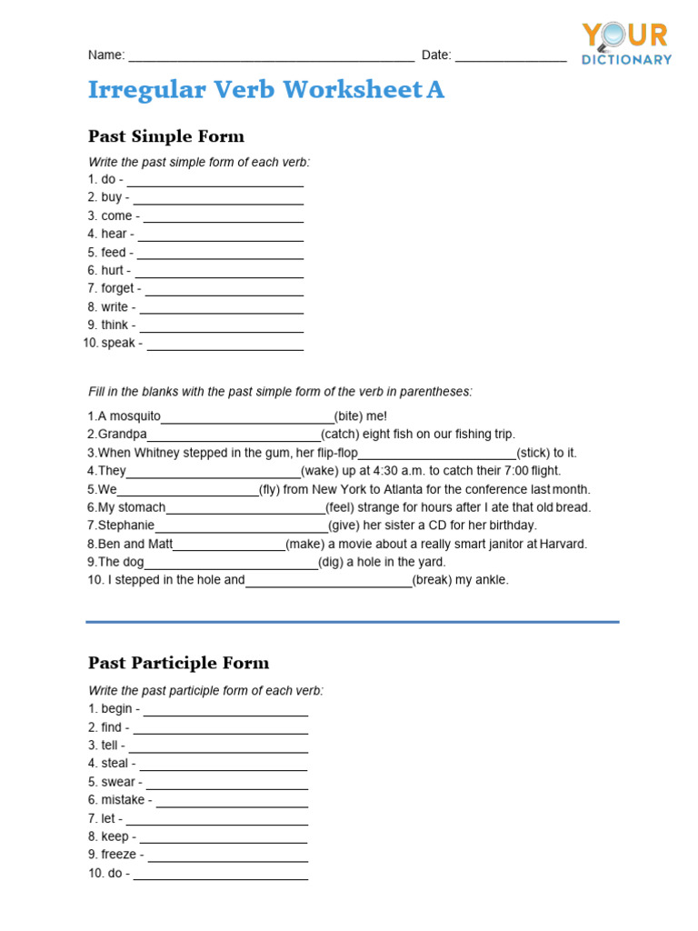 Irregular Verb Worksheet | PDF