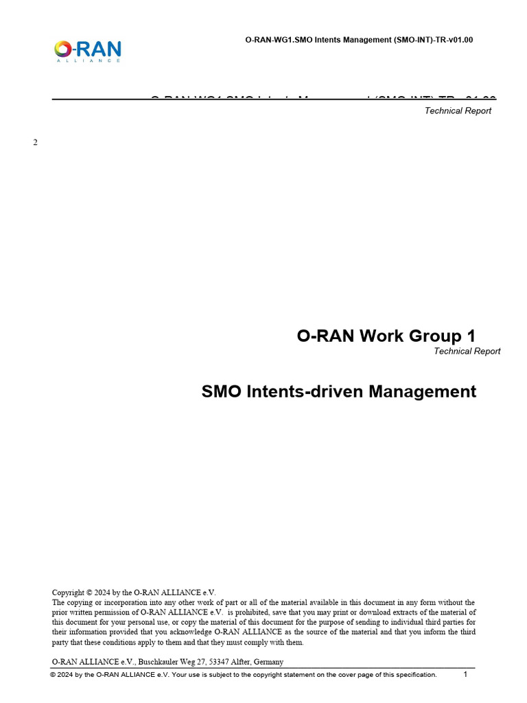 O RAN - WG1.SMO INT TR SMO Intent Management R003 v01.00 | PDF | Ontology (Information Science ...
