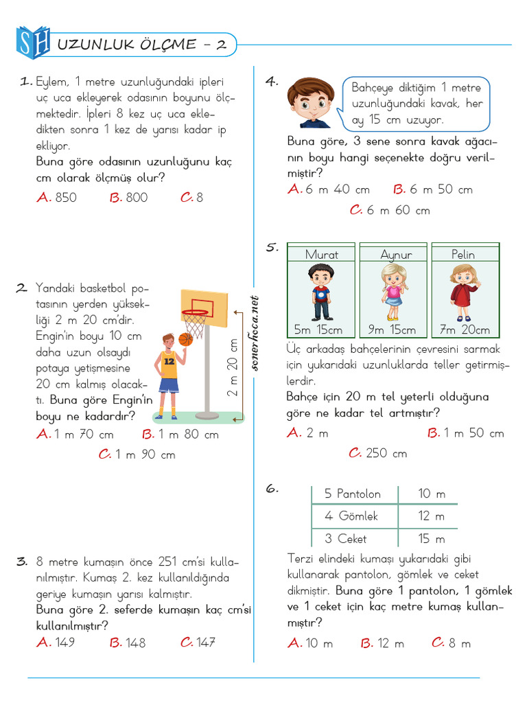 Sinif Uzunluk Olcme 2 | PDF