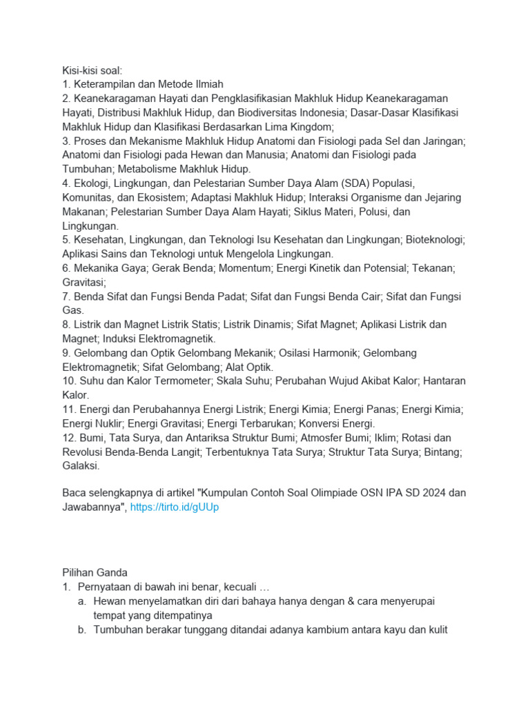 Kisi-Kisi Soal OSN | PDF