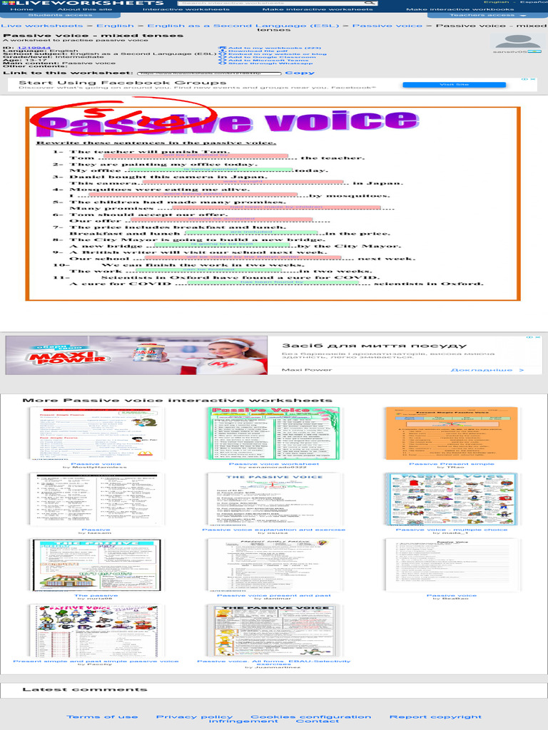 Passive Voice - Mixed Tenses Worksheet | Download Free PDF | English As A Second Or Foreign Language