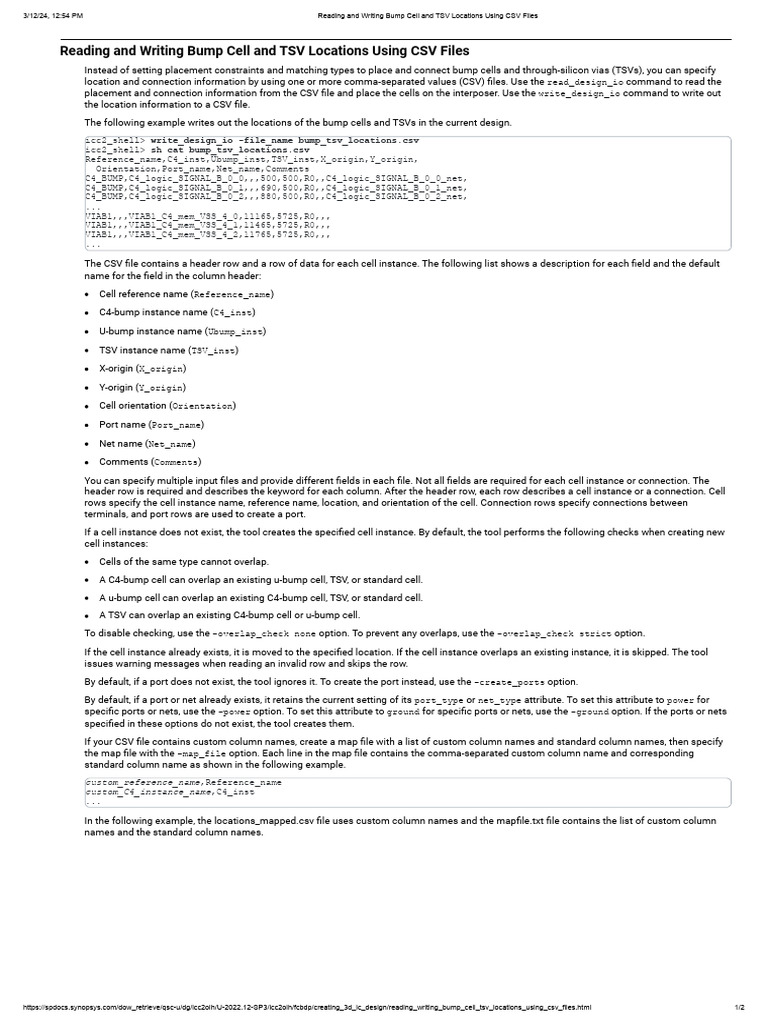 Reading and Writing Bump Cell and TSV Locations Using CSV Files | PDF ...
