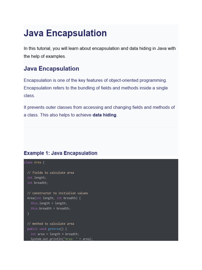 Java Encapsulation Pdf Method Computer Programming Class