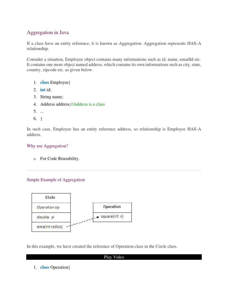 Aggregation in Java | PDF | Inheritance (Object Oriented Programming ... Aggregation in Java | PDF | Inheritance (Object Oriented Programming ...