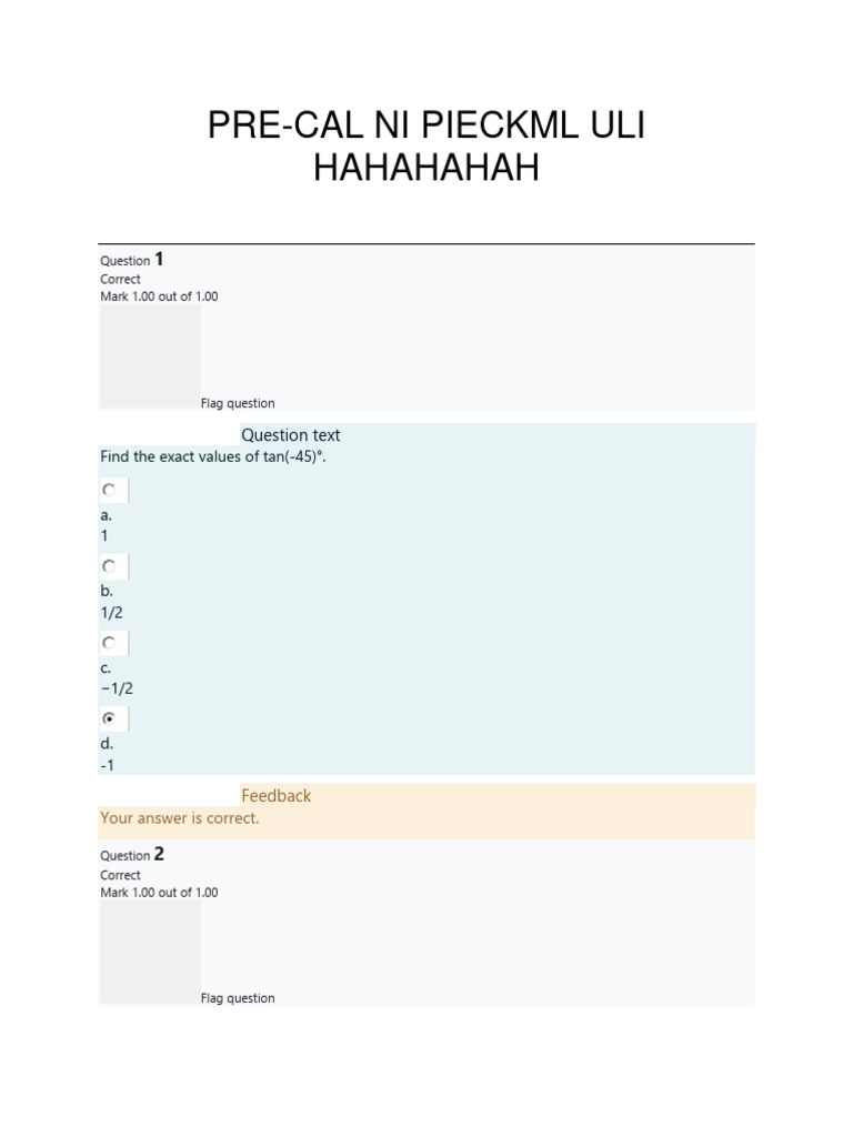 Precal Ni Hahahaha | PDF | Angle | Elementary Mathematics