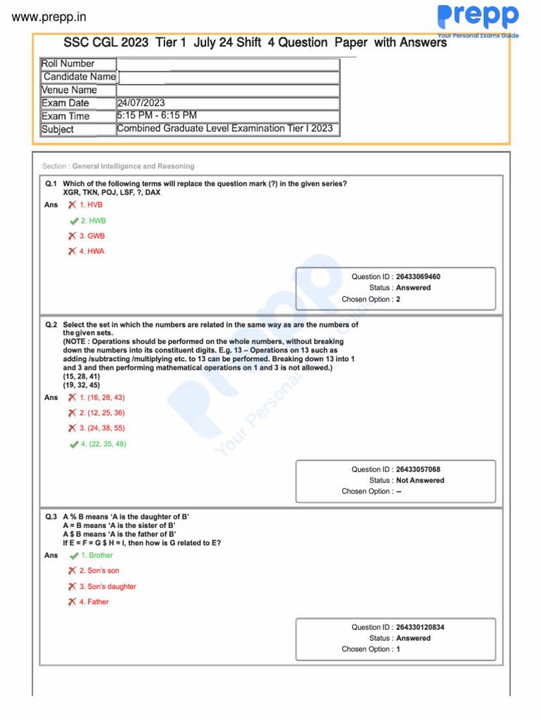 SSC CGL 2023 Tier 1 Shift 4 Q&A | PDF | Standardized Tests | Qualifications