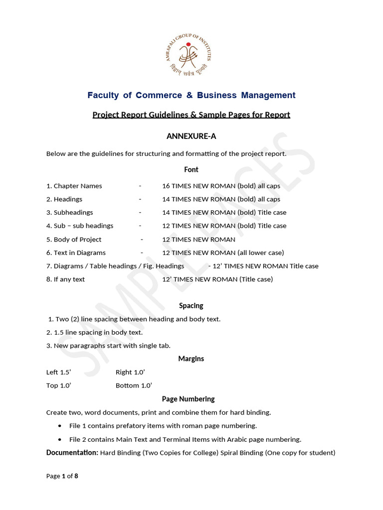 Project Report Guidelines & Sample Format | PDF | Times New Roman ...
