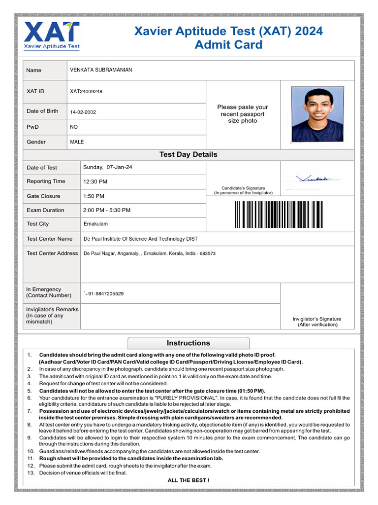 Xat Admit Card | PDF | Identity Document | Government And Personhood