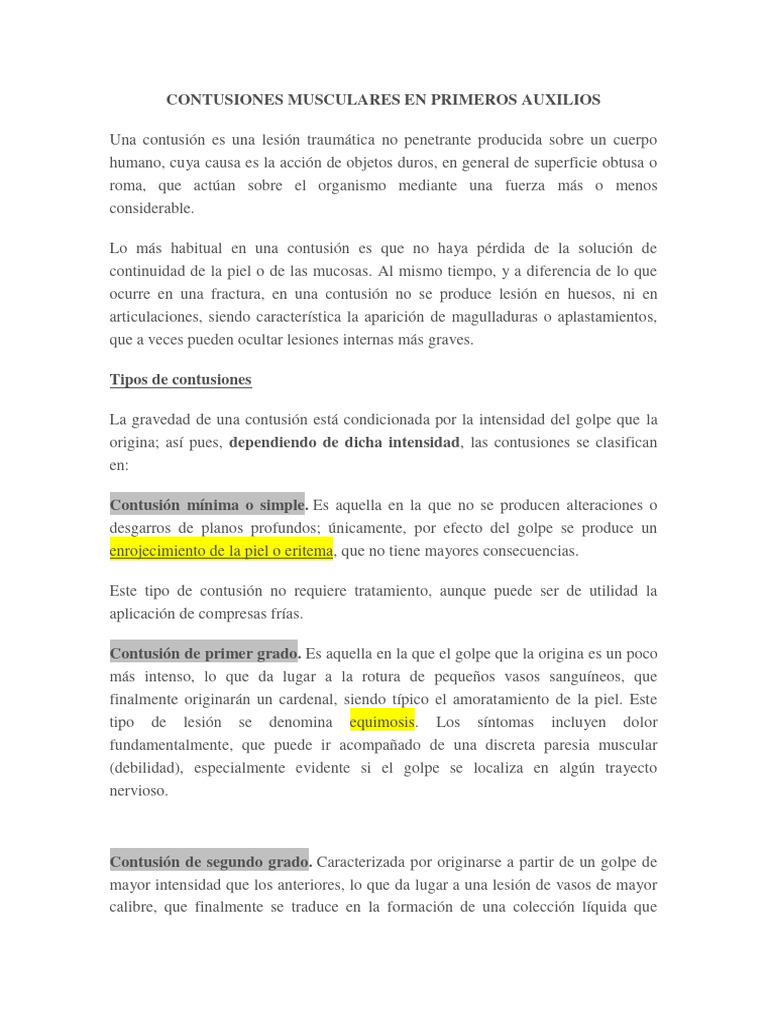 Contusiones Musculares en Primeros Auxilios | PDF | Enfermedades y ...