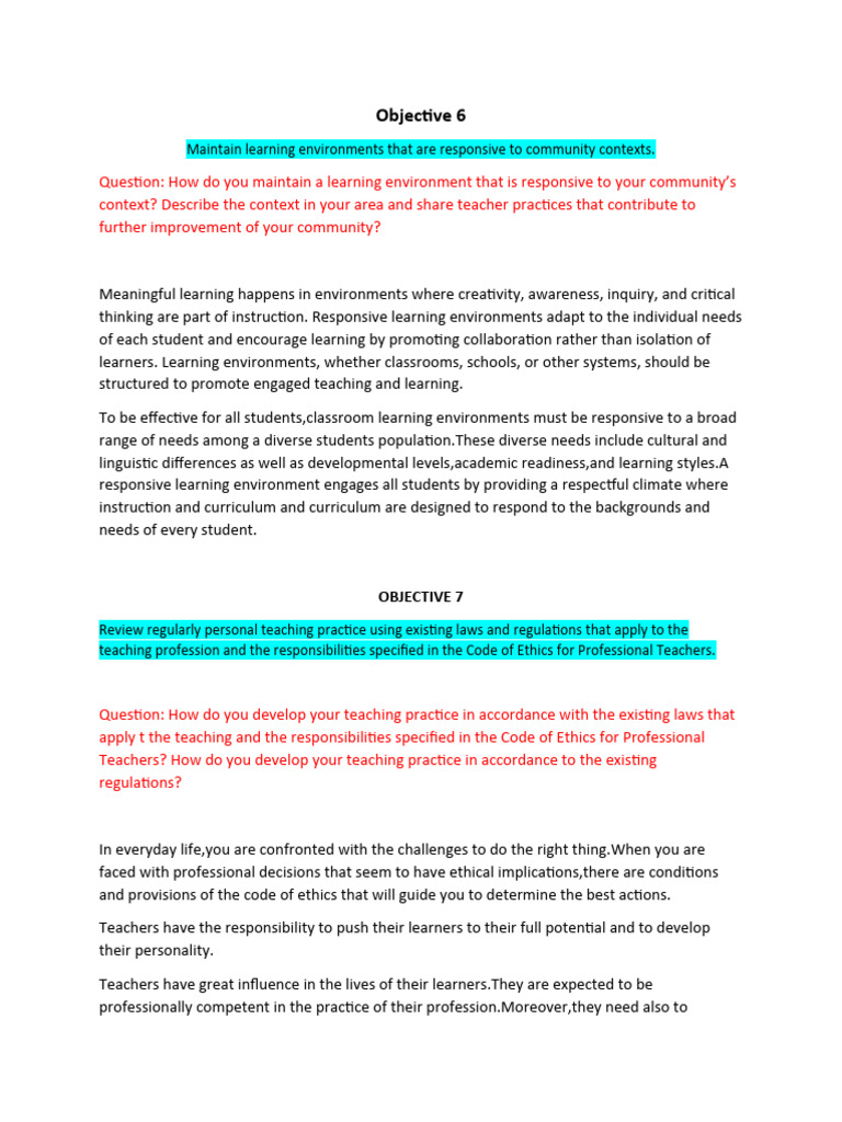 TRF Sample Practice Objective 6 9 | PDF | Learning | Teachers