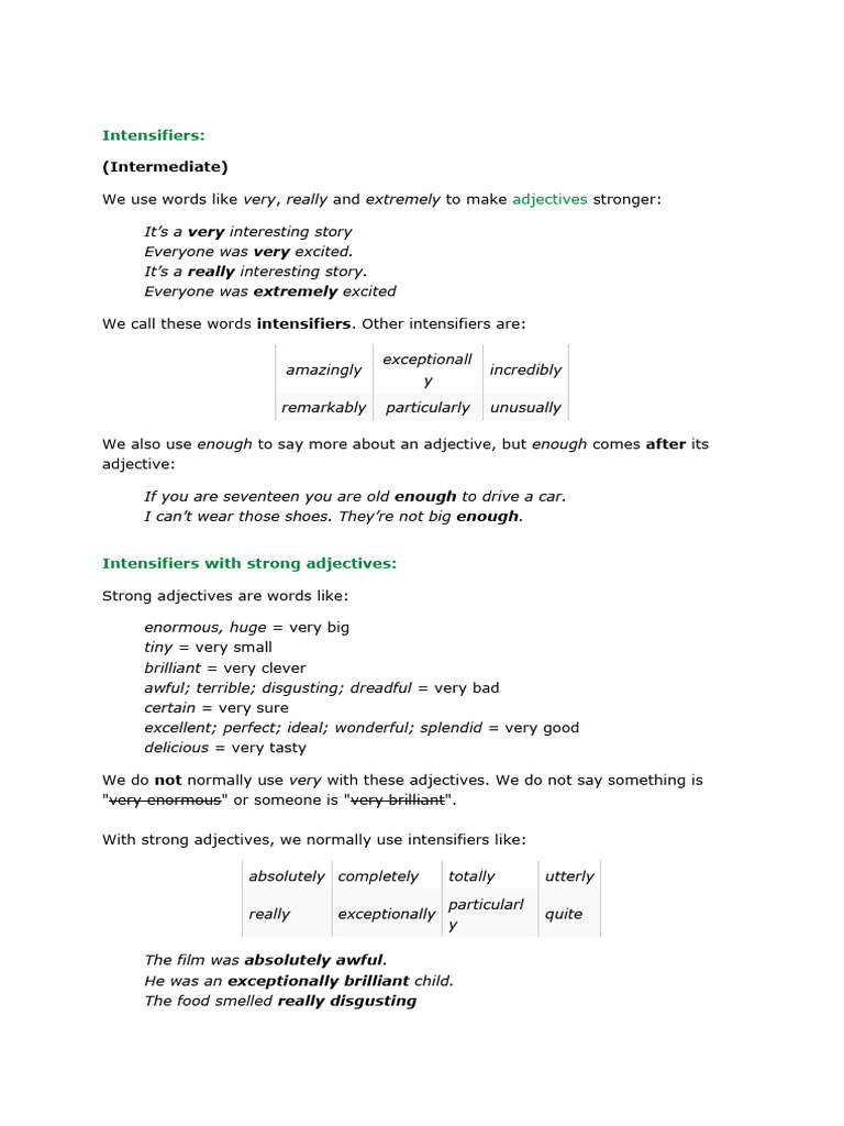 Understanding Intensifiers and Mitigators | PDF | Adjective | Adverb