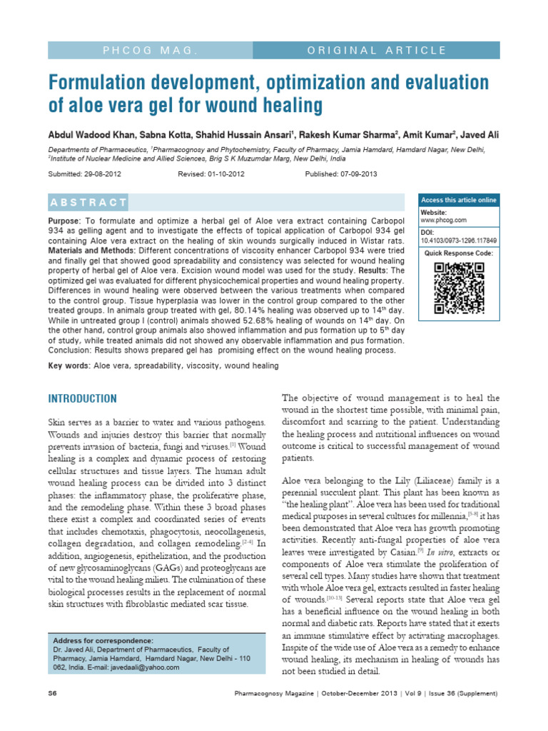 Formulation Development Optimization And Evaluation Of Aloe Vera Gel