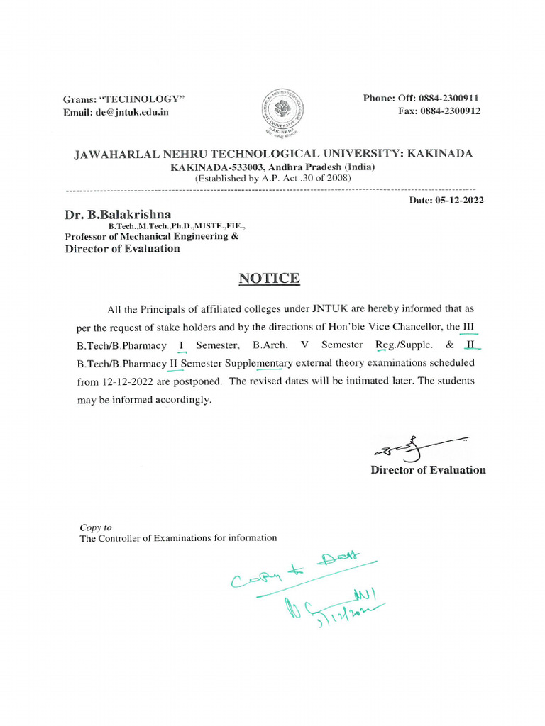 III-I & II-II Exams Postpone Notice | PDF