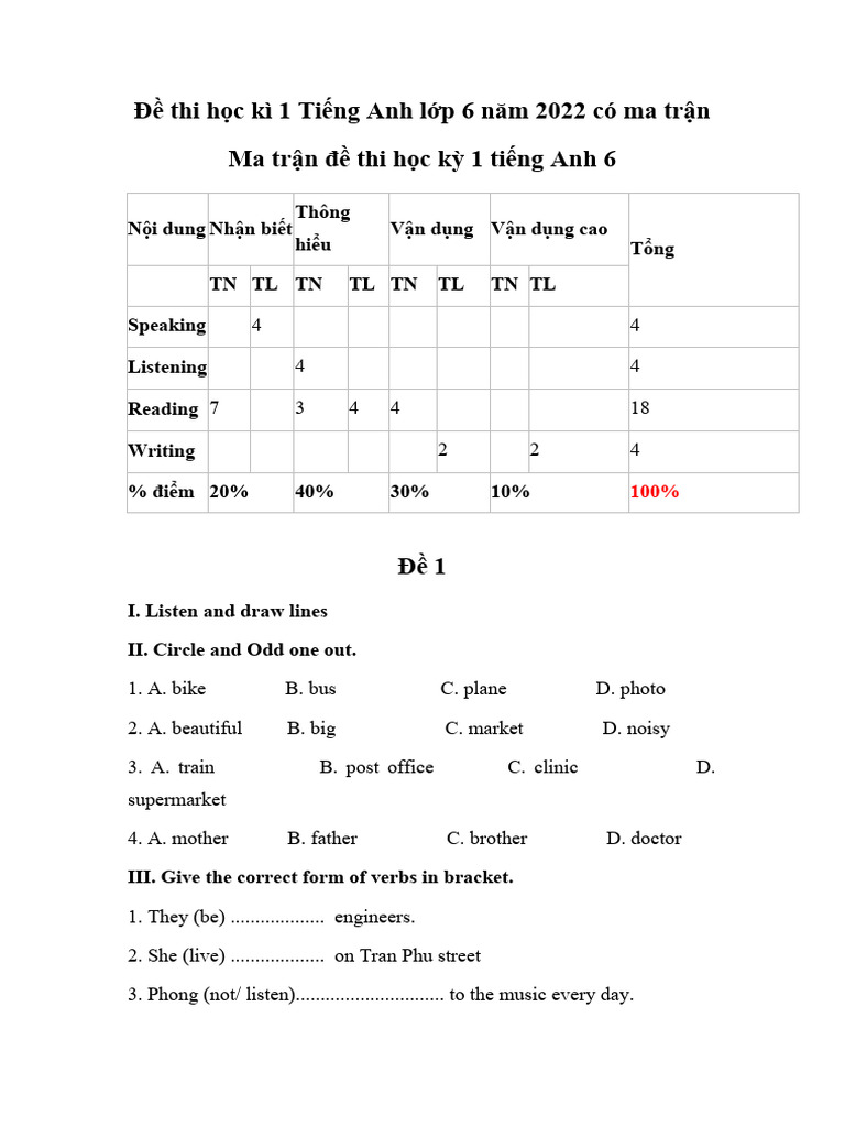 Bo de Thi Hoc Ki 1 Mon Tieng Anh 6 Sach Chan Troi Sang Tao | PDF | Language Arts & Discipline ...
