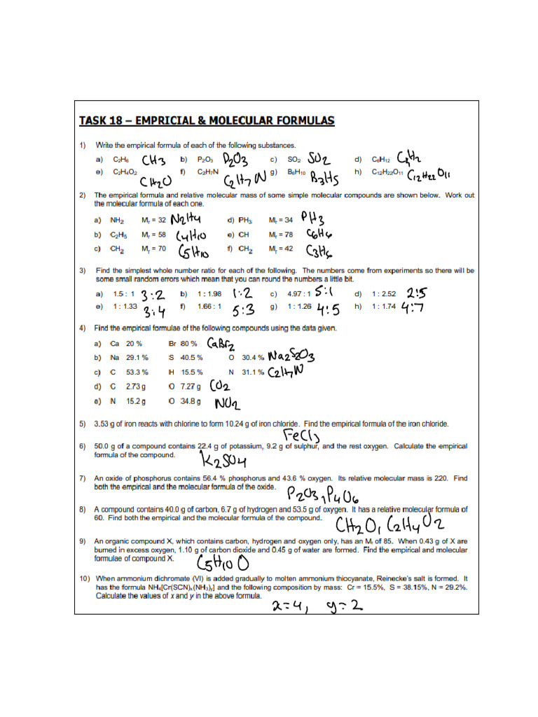Task 18 - Empirical and Molecular Formula | PDF