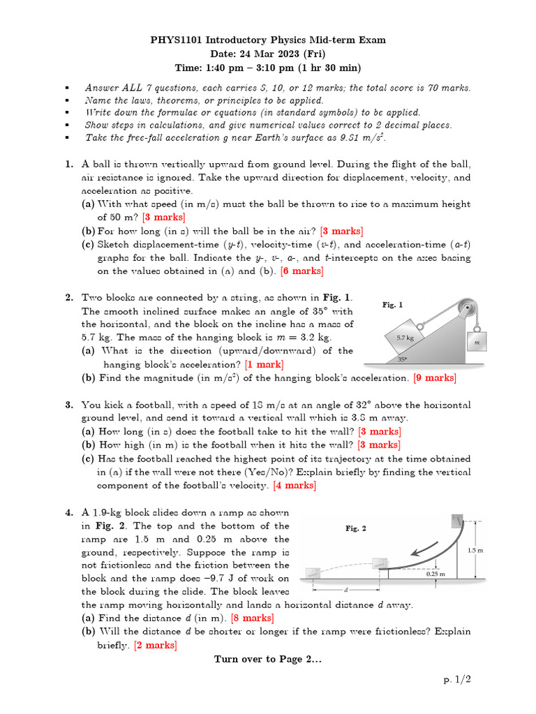 PHYS 1101 MTE Q (Spring 2023) | PDF | Mass | Temperature